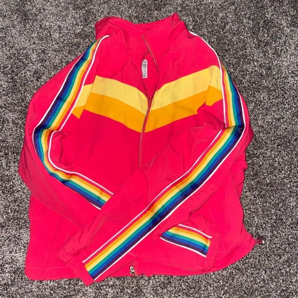 Jackets & Coats | Medium Red And Rainbow Tracksuit Jacket | Poshmark
